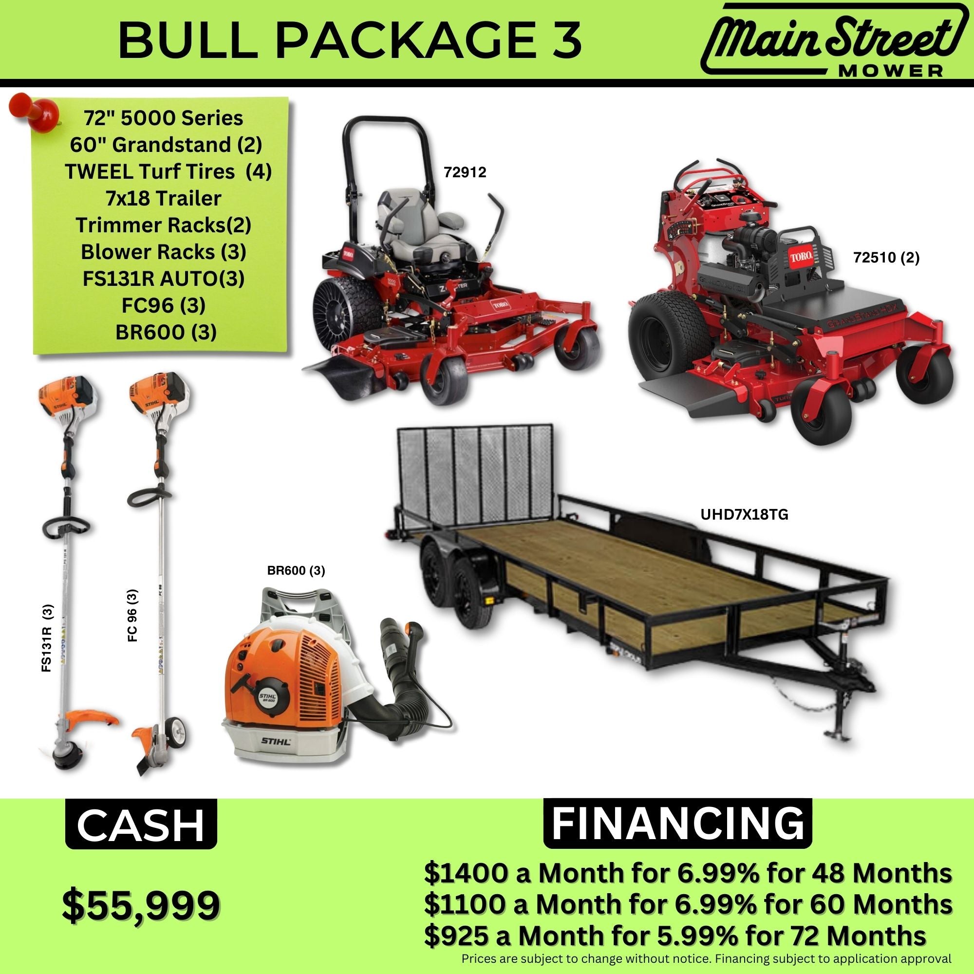 Bull Package 3 | Mowers | Trailer | Trimmers | Edgers | Blowers